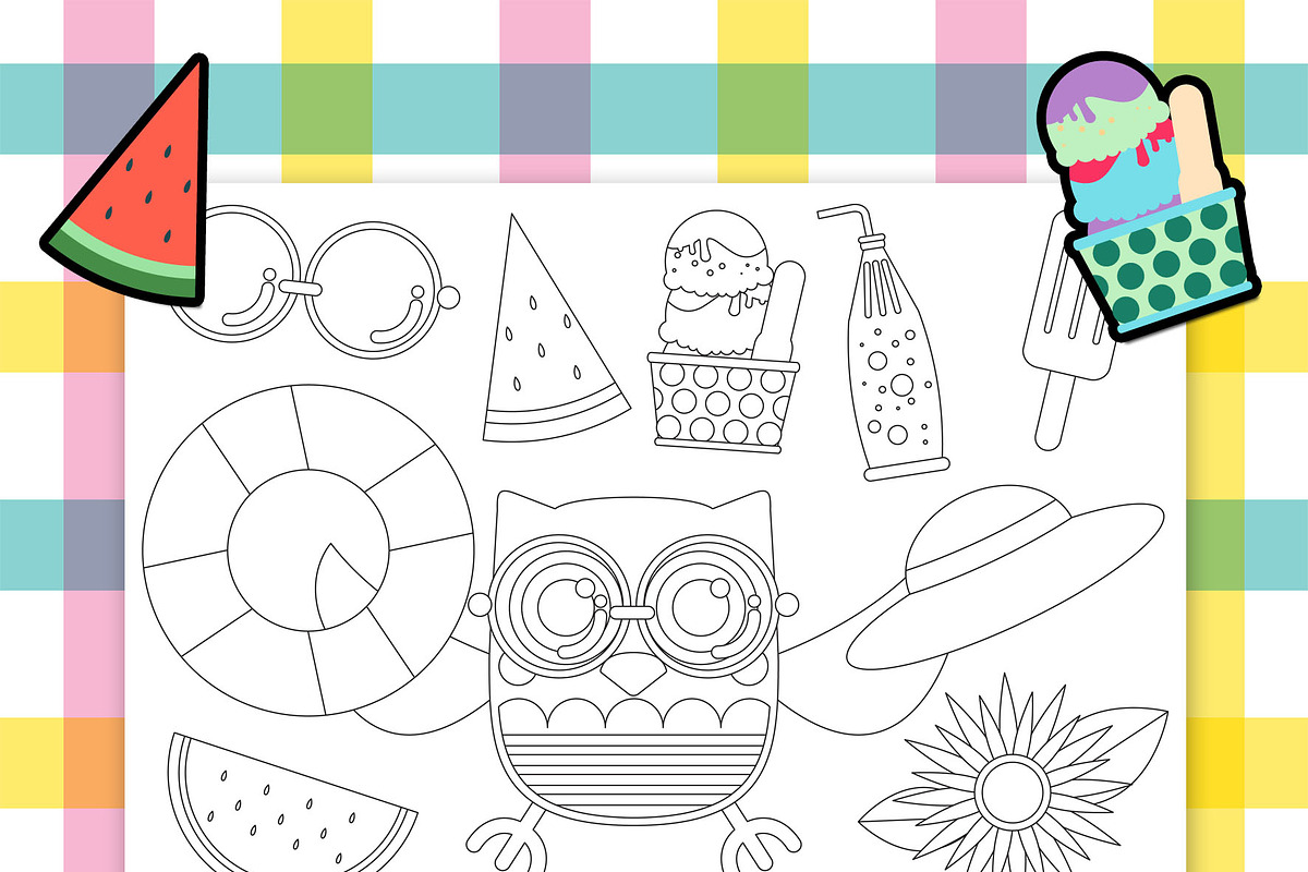 Owl Summer Coloring Pages, an Illustration by Cozy Cat Design