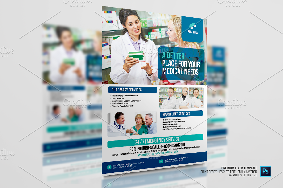 Pharmacy drugstore Flyer, a Flyer Template by PSDPixel