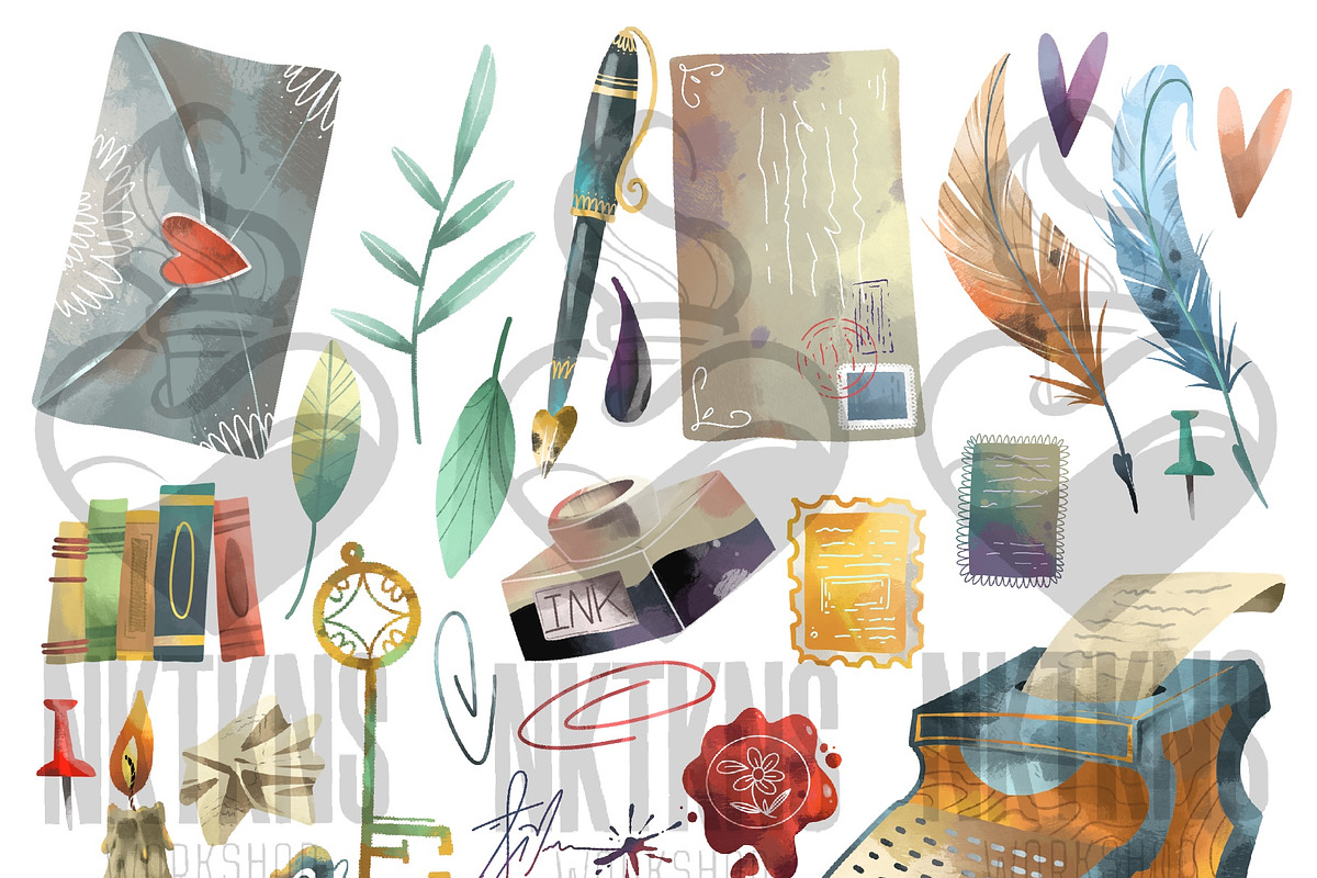 Writer Watercolor Clipart, a Work Illustration by NKTKNS