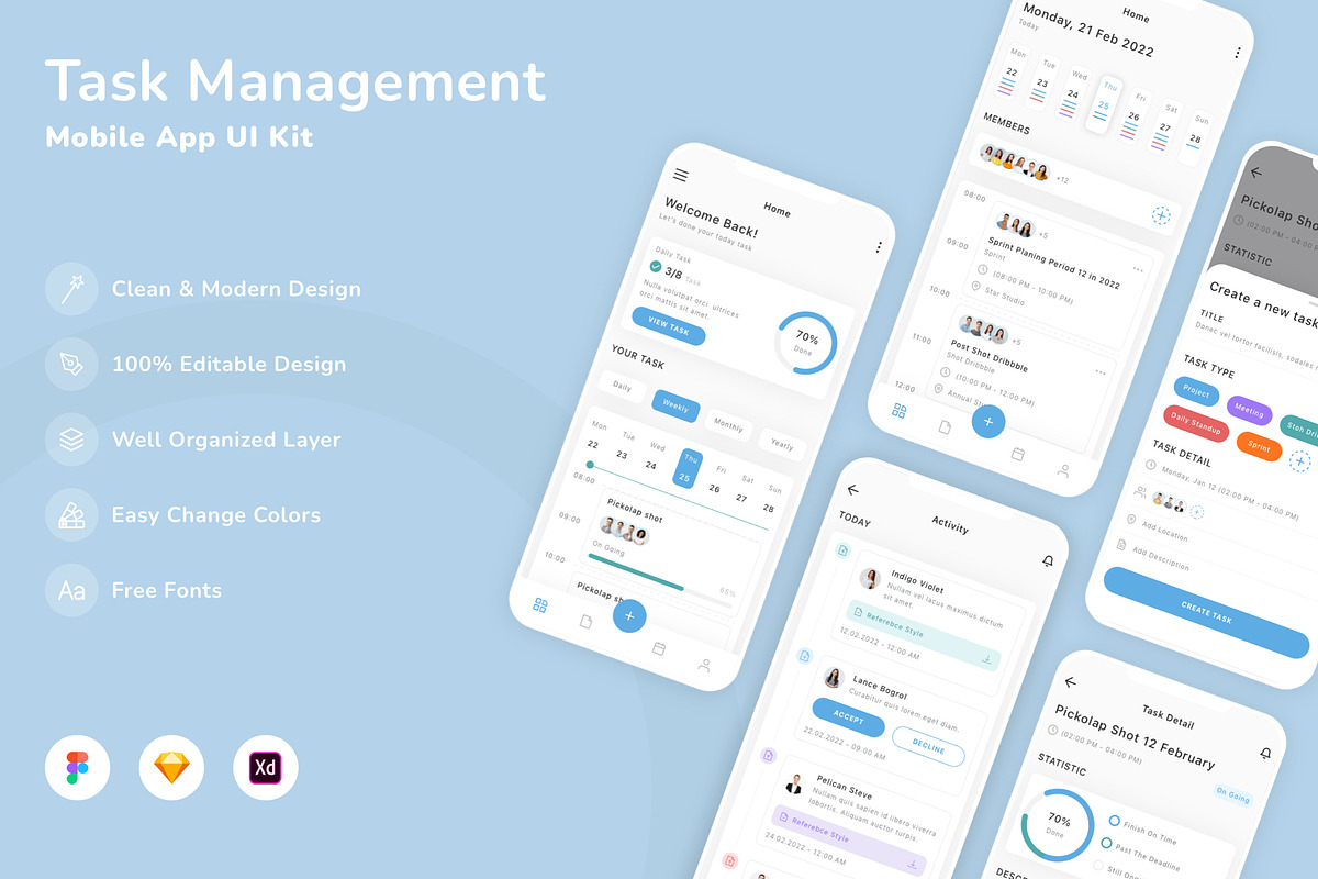 Task Management Mobile App UI Kit, an UI Kit Template by Betush | Creative Market