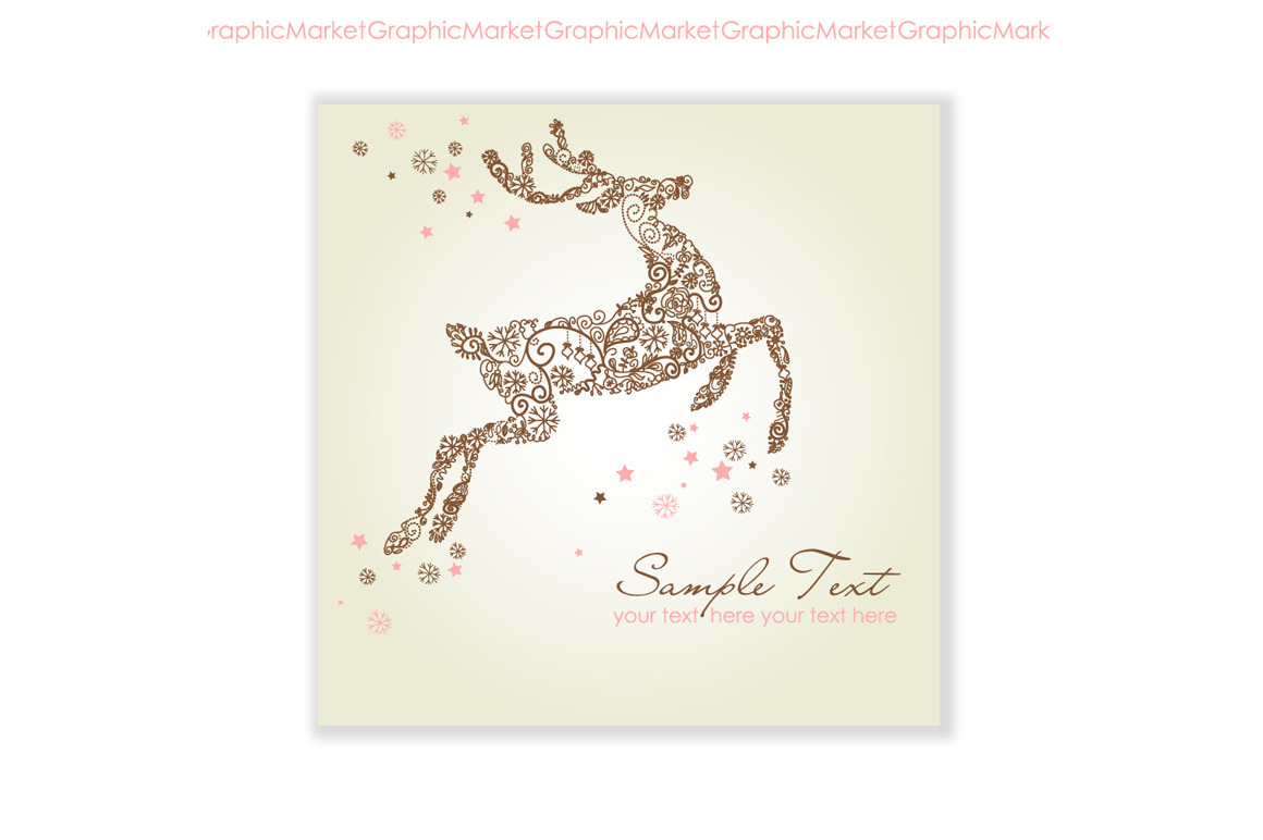 Christmas deer, reindeer, snowflakes, a Decorative Illustration by ...