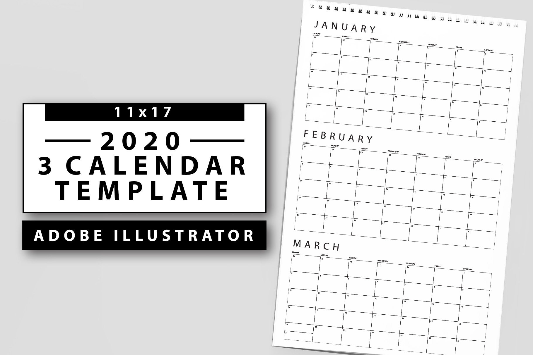 2019 - 3 Month Calendar Template, a Templates & Theme by MarkieAnn Creative
