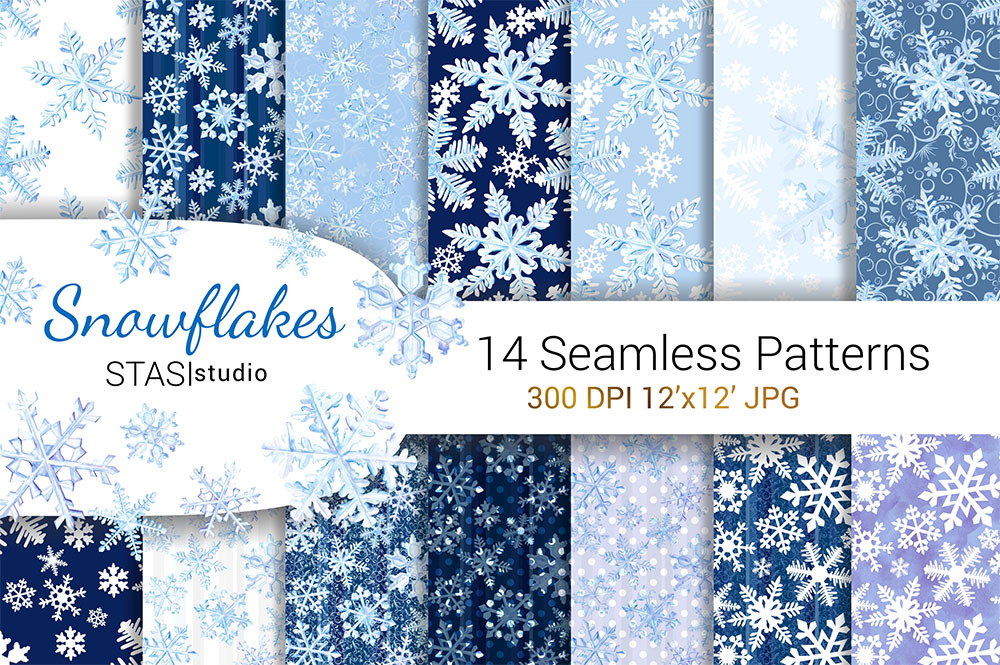 Snowflakes Watercolor Paper, a Pattern Graphic by STASIstudio