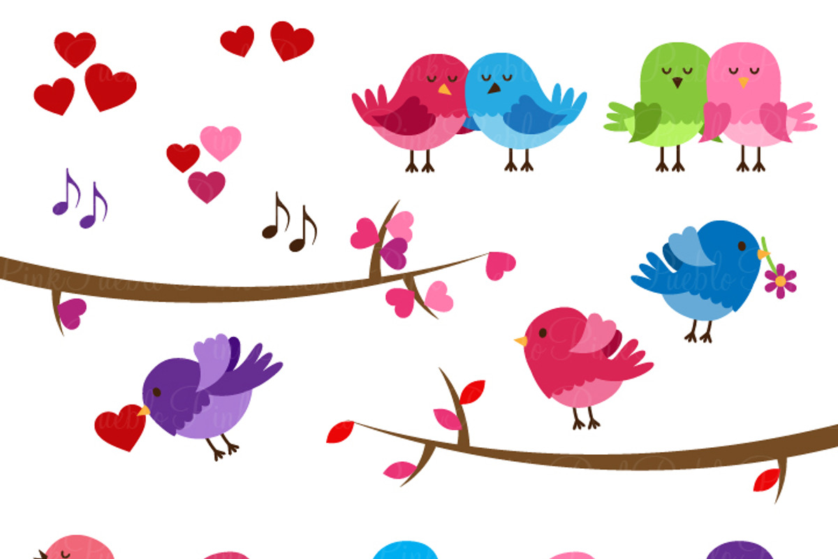 Valentine Birds Clipart and Vectors, an Illustration by PinkPueblo