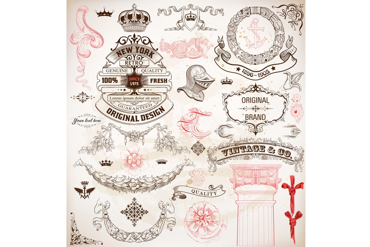 Retro design set, a Decorative Illustration by OneVectorStock