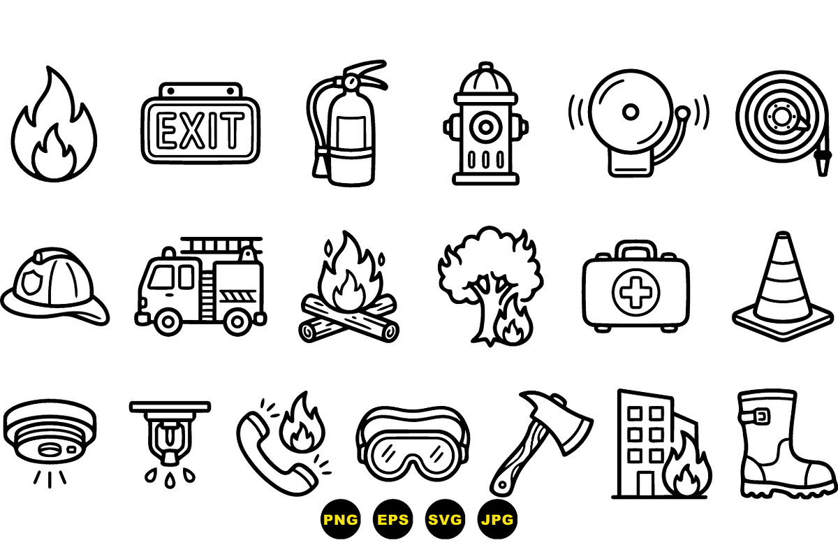 Fire Safety Icon Clipart Set, an Illustration by designvectx
