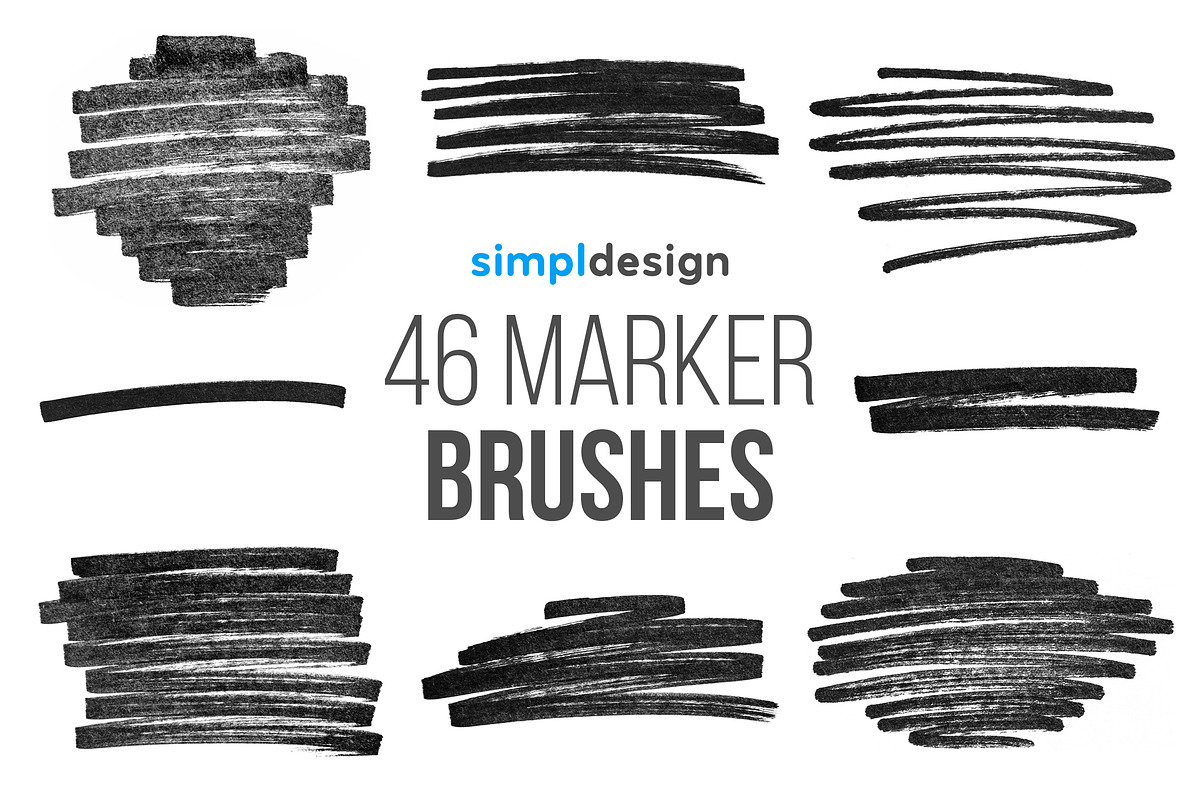 46 Marker Strokes Photoshop Brushes, a Brush Add-On by SimplDesign