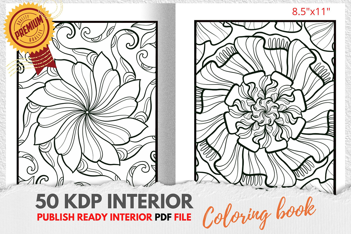KDP Interiors, Flower Coloring Book, an Illustration by Jaboor Magics