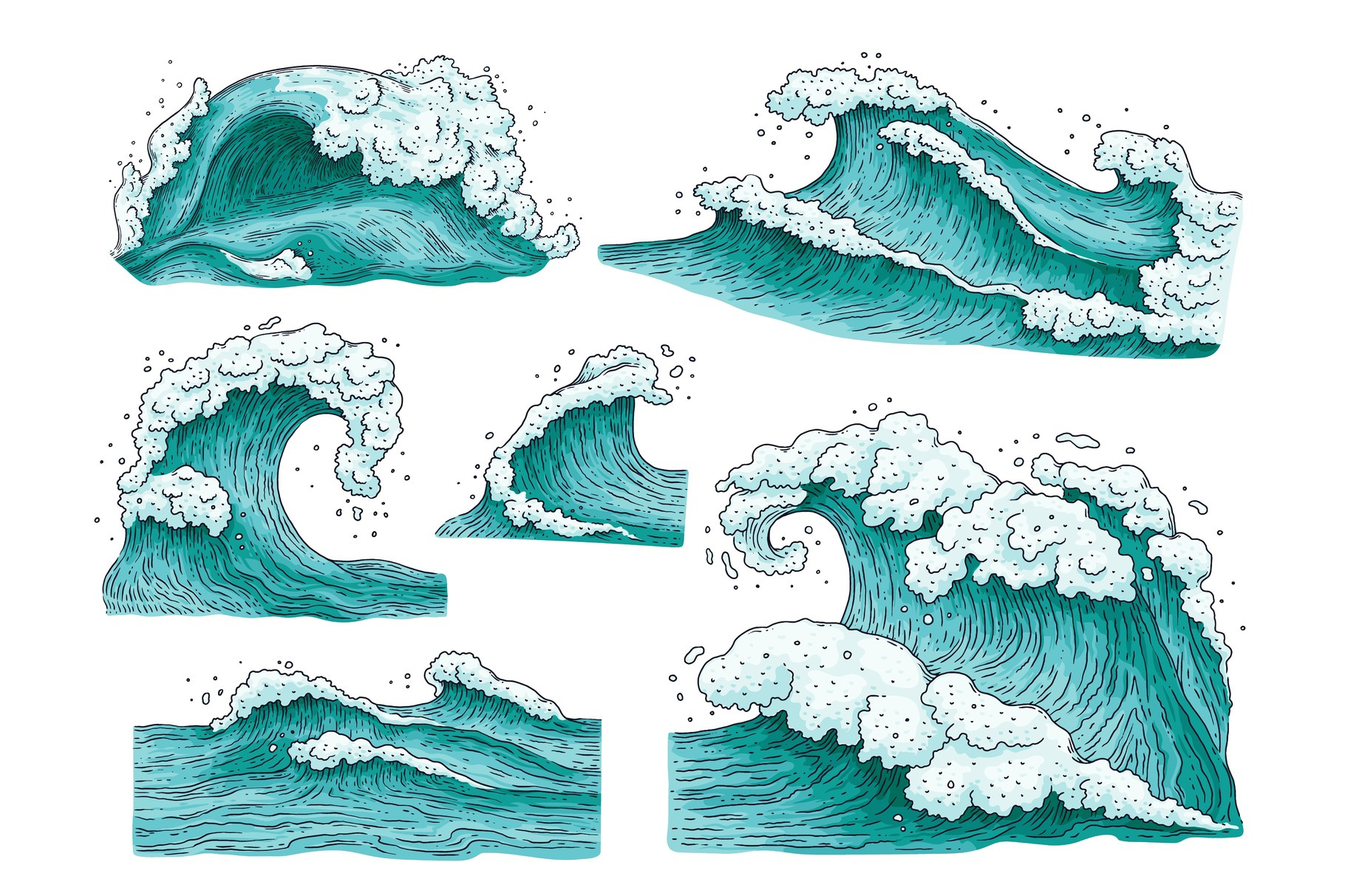 Set of hand drawn ocean water waves, a Texture Illustration by Sabelskaya