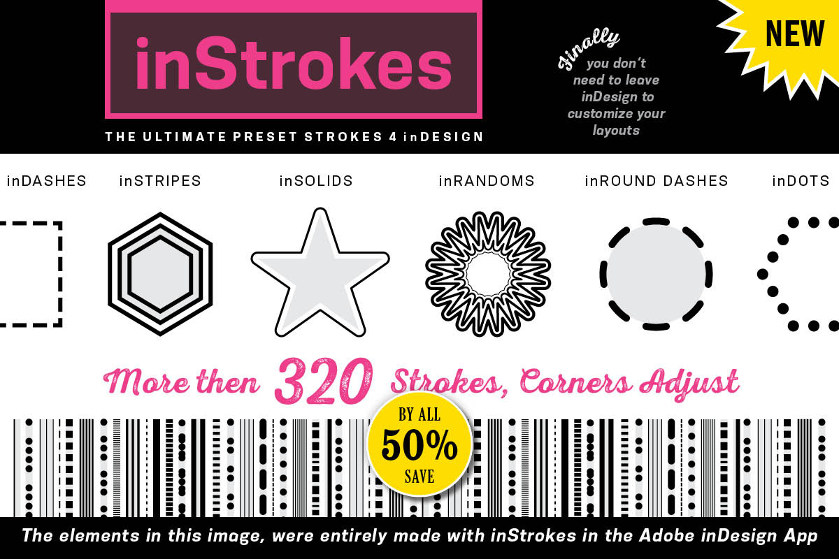 inStrokes -Preset Strokes 4 inDesign, a Shape Add-On by MOM Creations