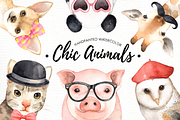 Chic Animals Watercolor Clip Art, an Animal Illustration by everysunsun