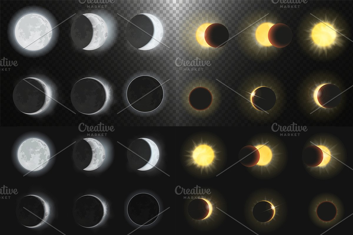 Solar & lunar eclipse phases set, a Background Graphic by Lemberg Vector