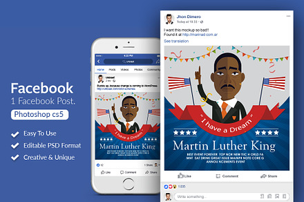 Martin Luther King Day Facebook Post, a Templates & Theme by Design Up