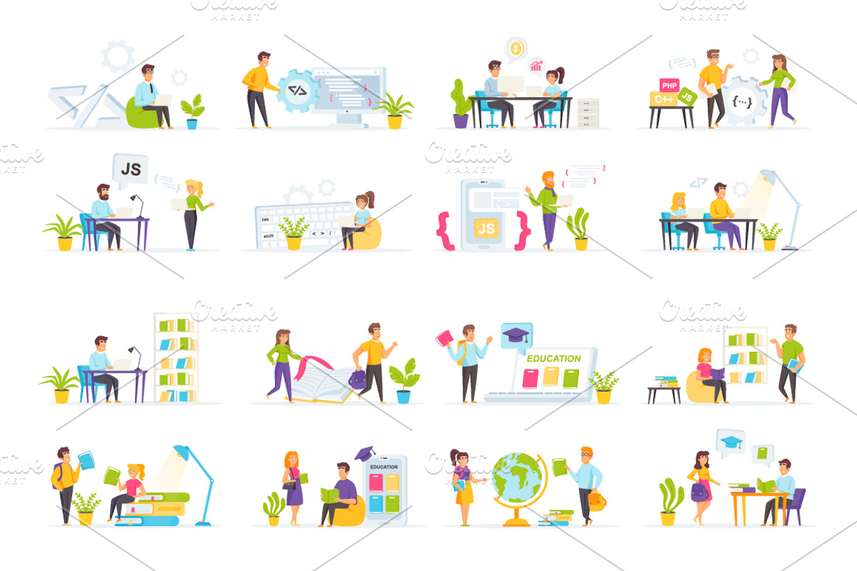 Flat Scene Situation Creator Kit, an Education Illustration by alexdndz ...