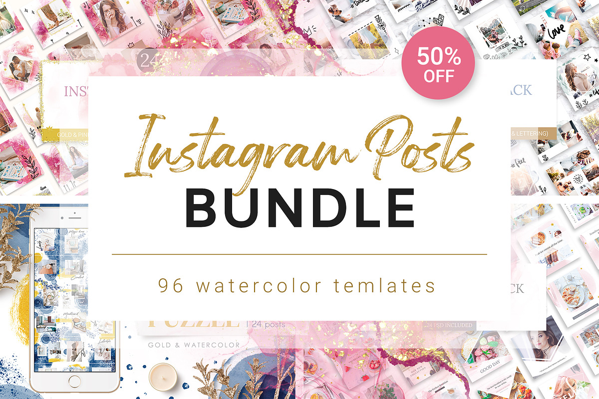 Instagram Watercolor Posts Bundle