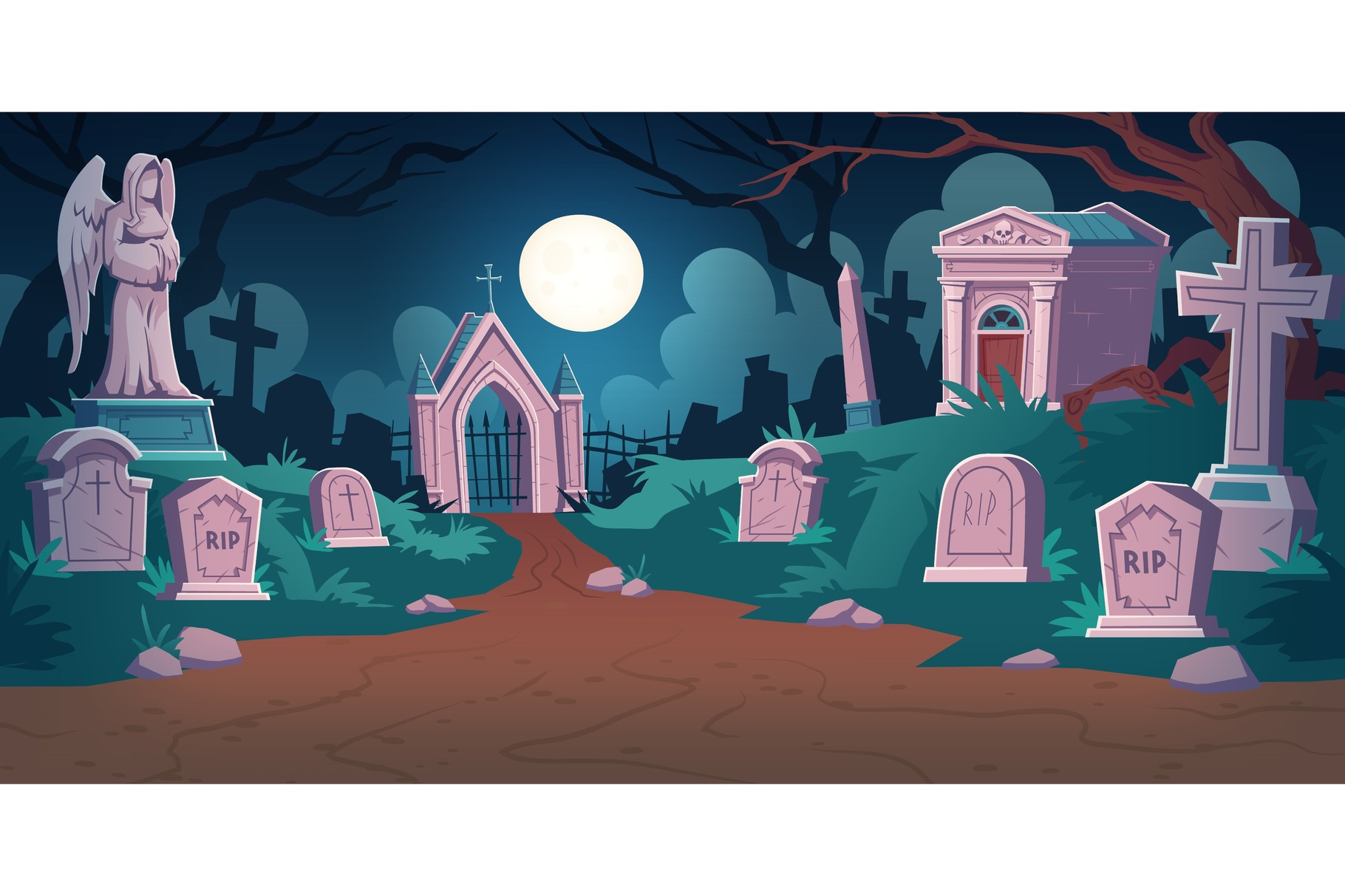 Cemetery landscape at night | Illustrations ~ Creative Market