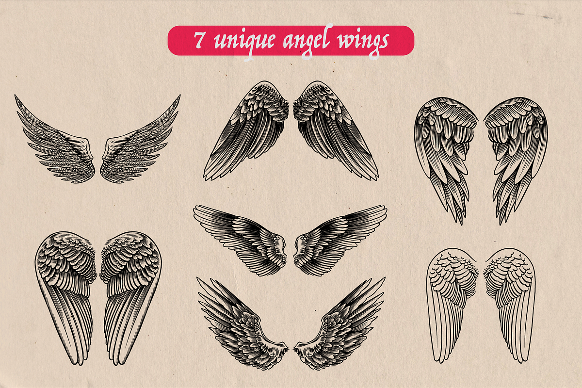 Angel wings drawing engraved, an Object Illustration by Arthur Balitskiy