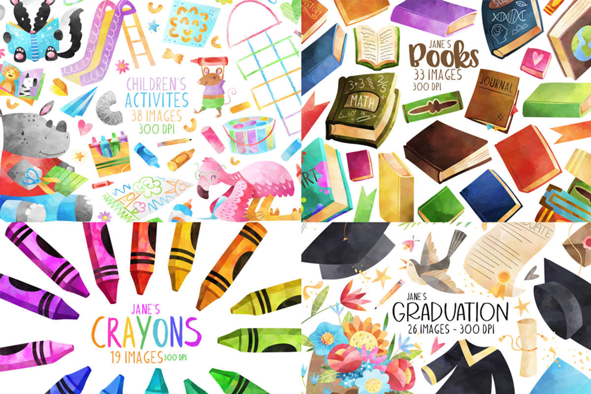 Watercolor School Clipart Bundle, an Education Illustration by DigitalArtsi