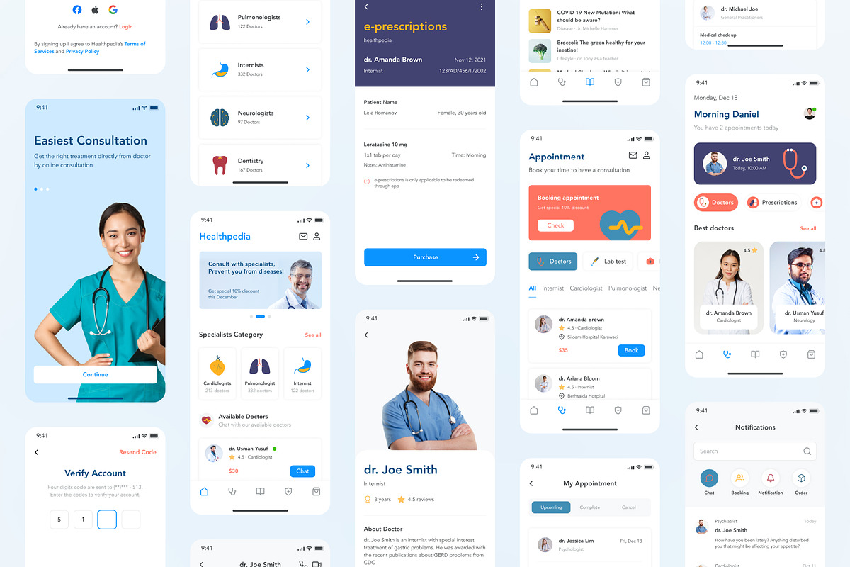 Medical mobile app UI kit for Figma