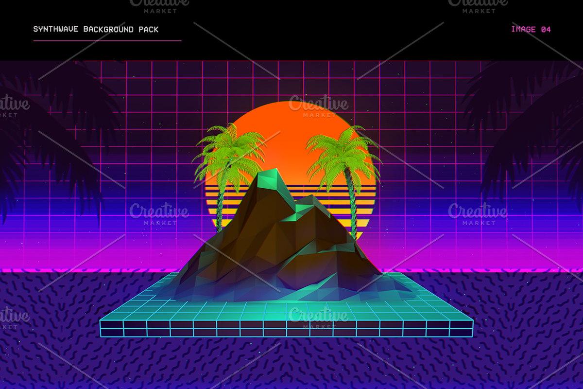 Synthwave Retrowave Background Pack, a Templates & Theme by dennybusyet