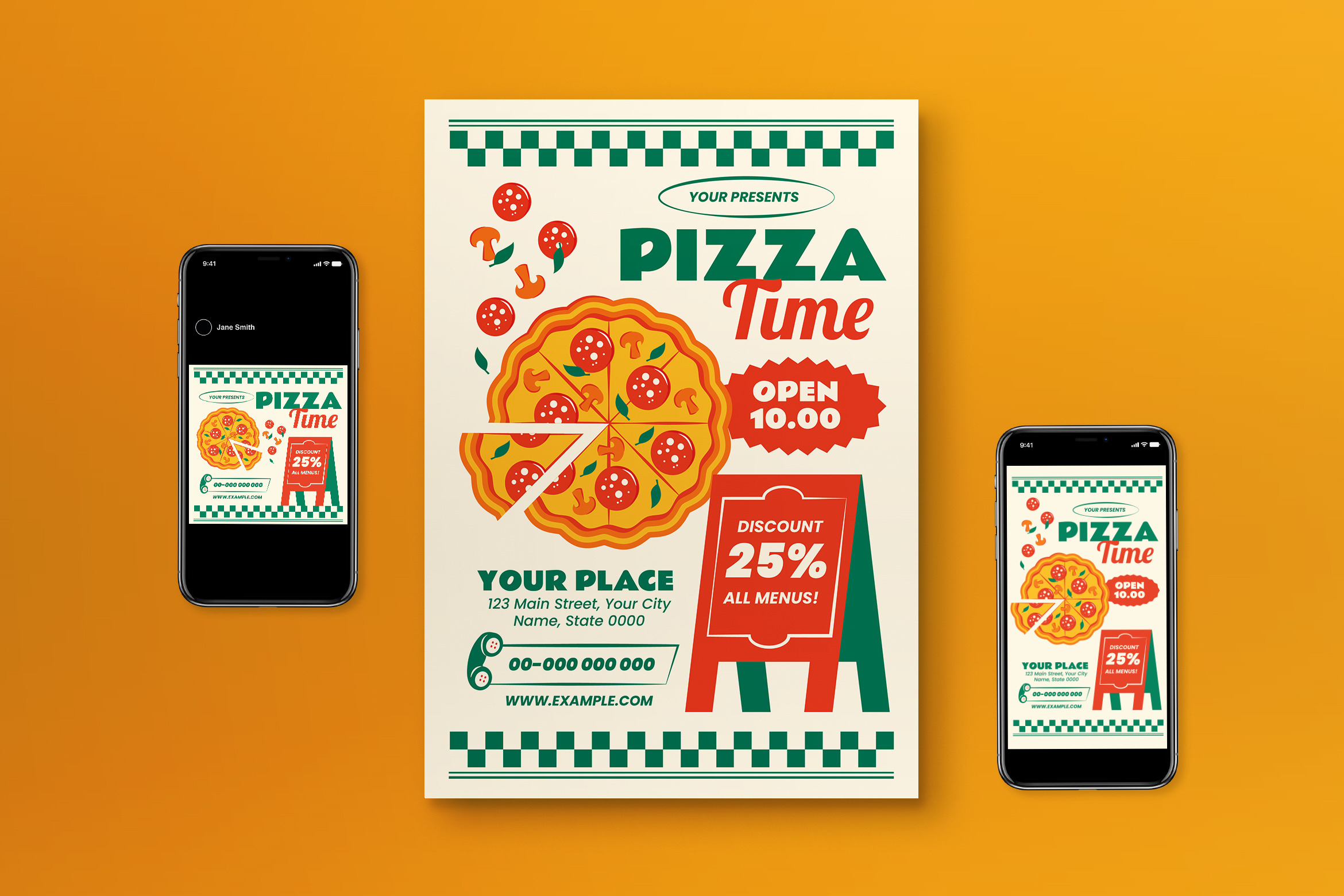 Retro Grand Opening Pizza Flyer Set, a Flyer Template by graphicook