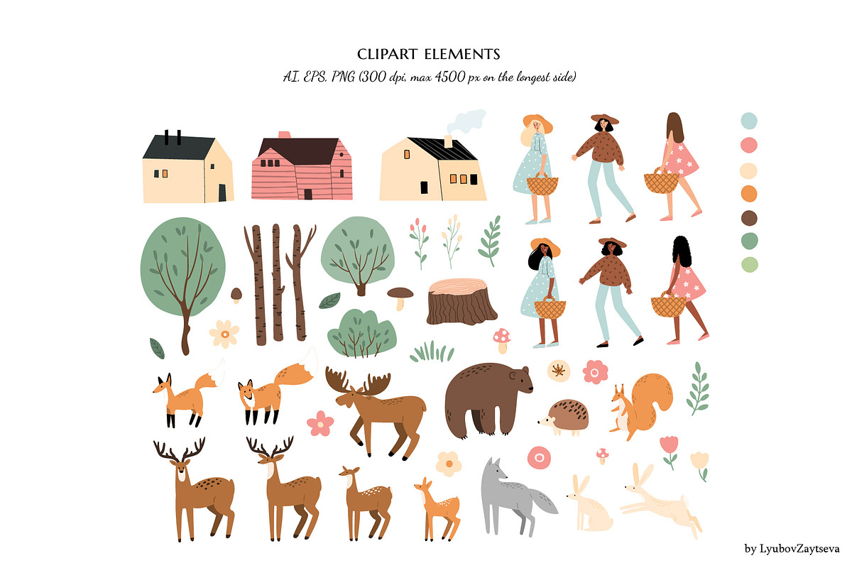 forest woodland animals clipart, an Object Graphic by LyubovZaytseva