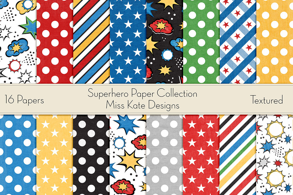 Superhero Digital Paper Pack, a Graphic by Miss Kate