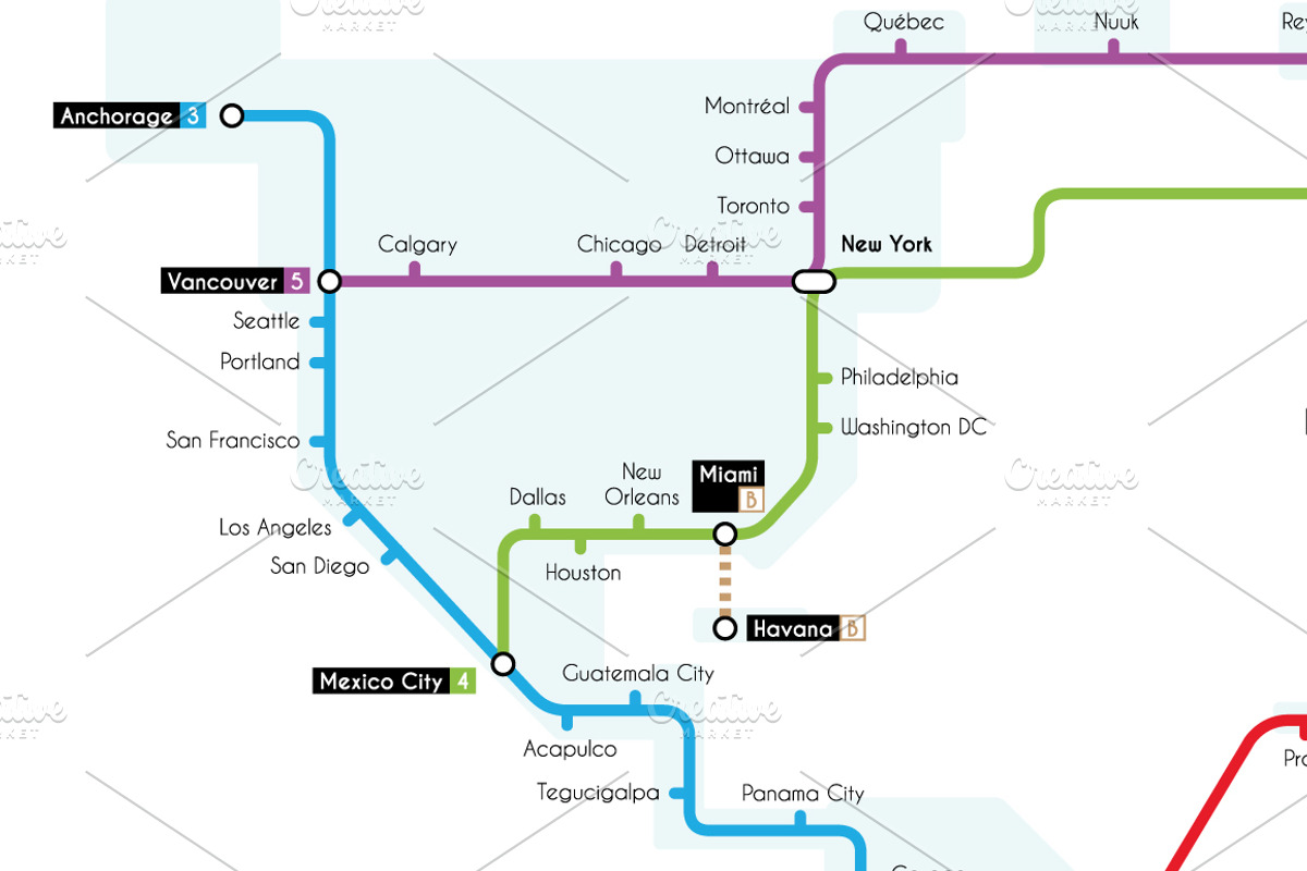 World Metro Map Vector Illustration