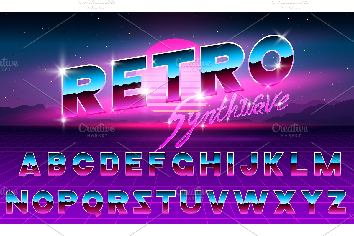 80-s neon retro typeface, a Decorative Illustration by Arthur Balitskiy
