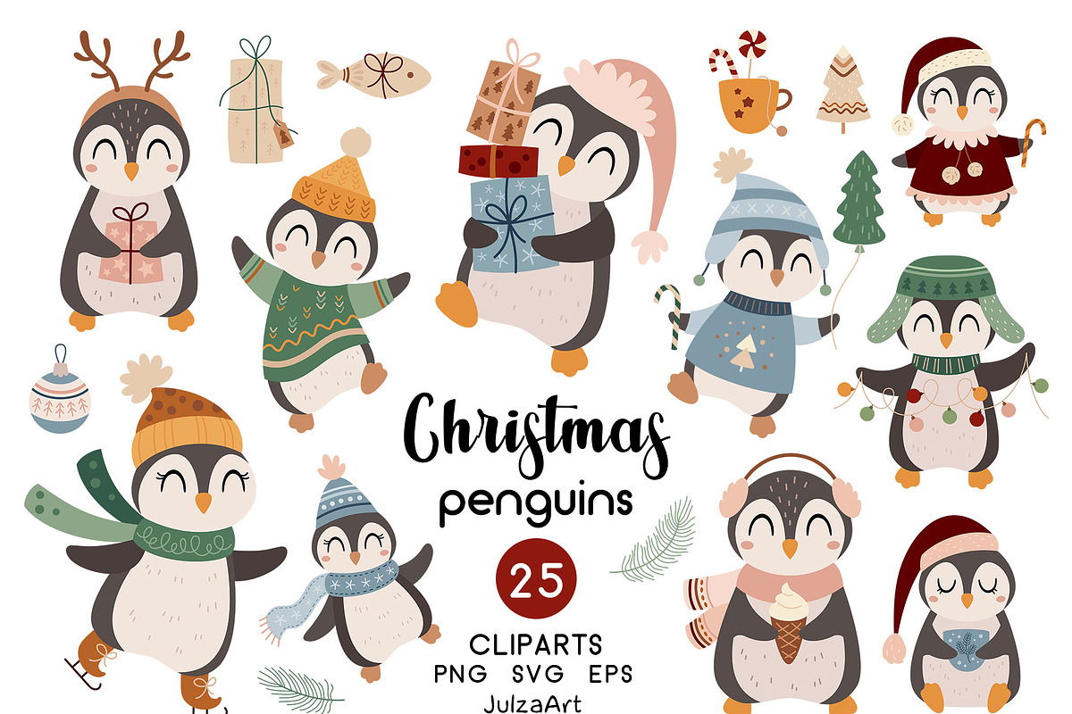 Christmas penguins clipart