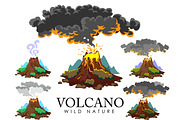 A set of volcanoes of varying degrees of eruption, a sleeping or ...