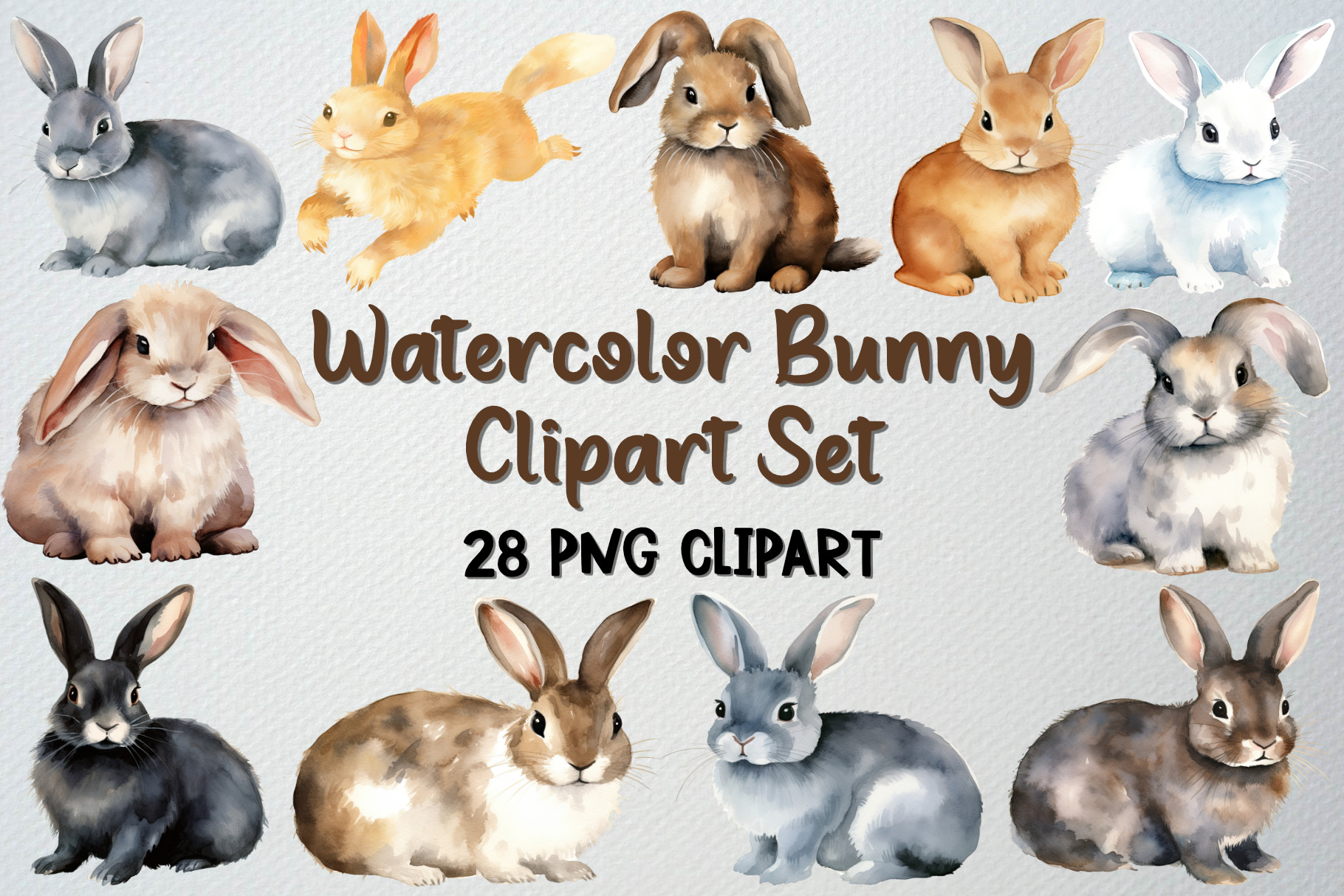 Watercolor Bunny Rabbit Clipart Set, an Animal Illustration by CropUp ...