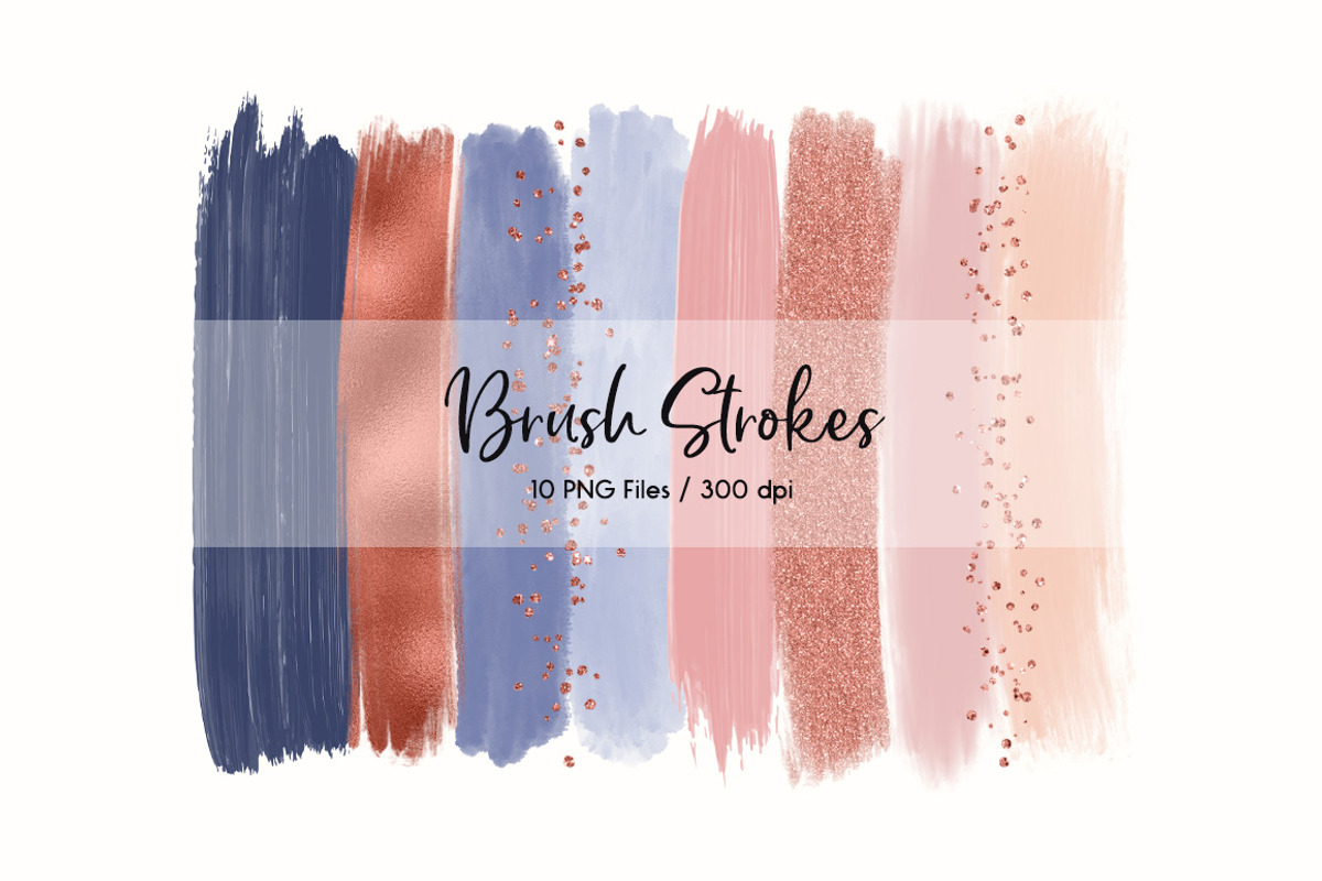 Brush Strokes ClipArt (Navy & Blush), an Object Graphic by PeDe Designs