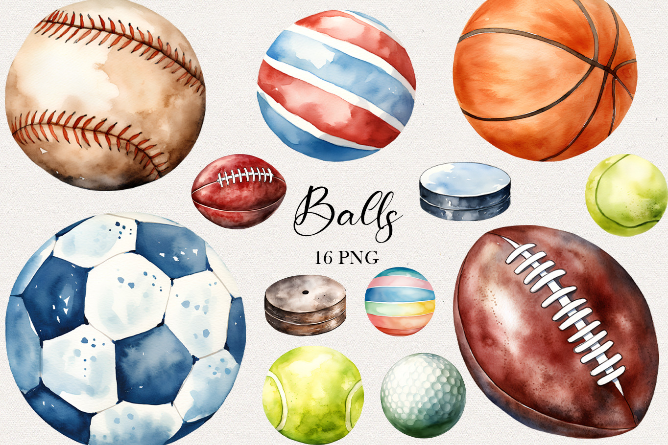 Sport Balls Watercolor Clipart. AI, a Sport Illustration by BonbonnyDesigns