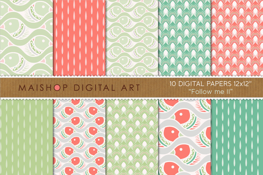 Digital Papers Follow me Set 02, a Pattern Graphic by Maishop
