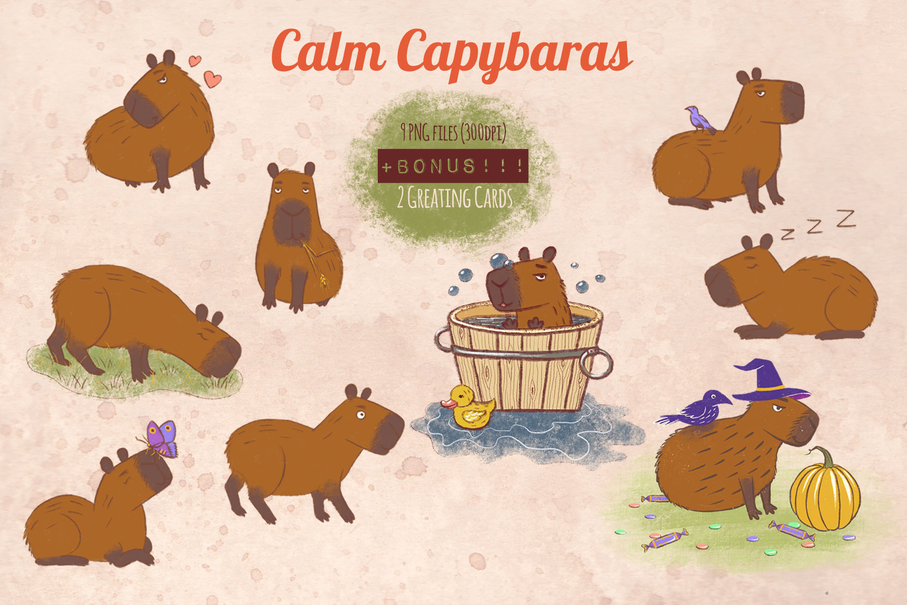 Calm Capybaras-Digital illustration, an Animal Illustration by Anne Moore
