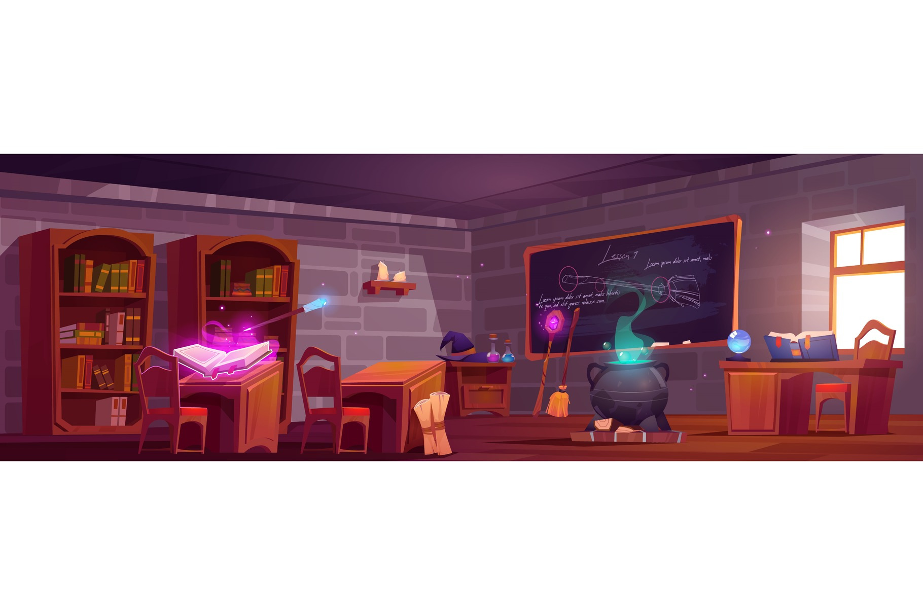 Magic school, classroom interior | Education Illustrations ~ Creative ...