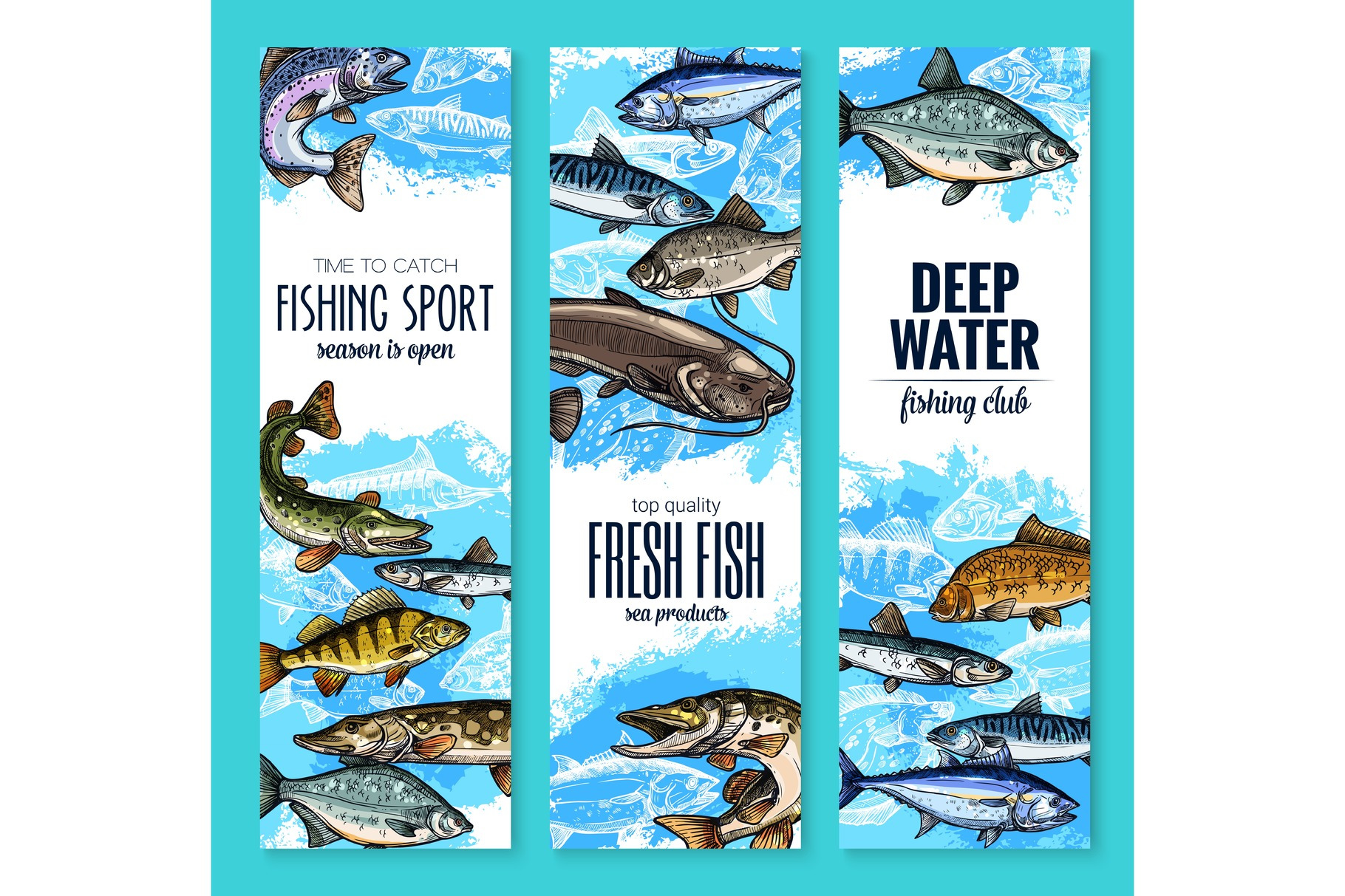 Fresh fish banner for seafood and fishing design | Animal Illustrations ...