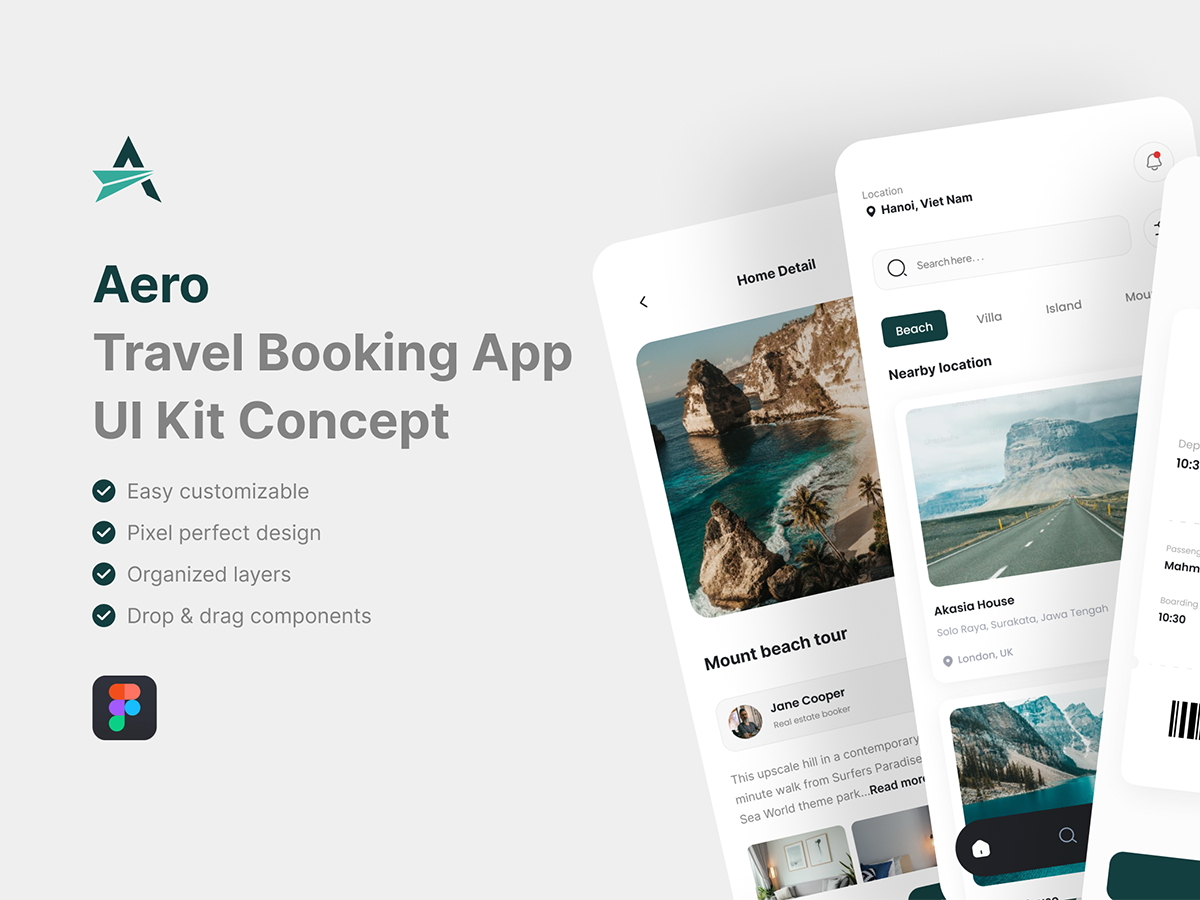 Aero - Travel Booking App UI Kit, an UI Kit Template by iDoodle Studio