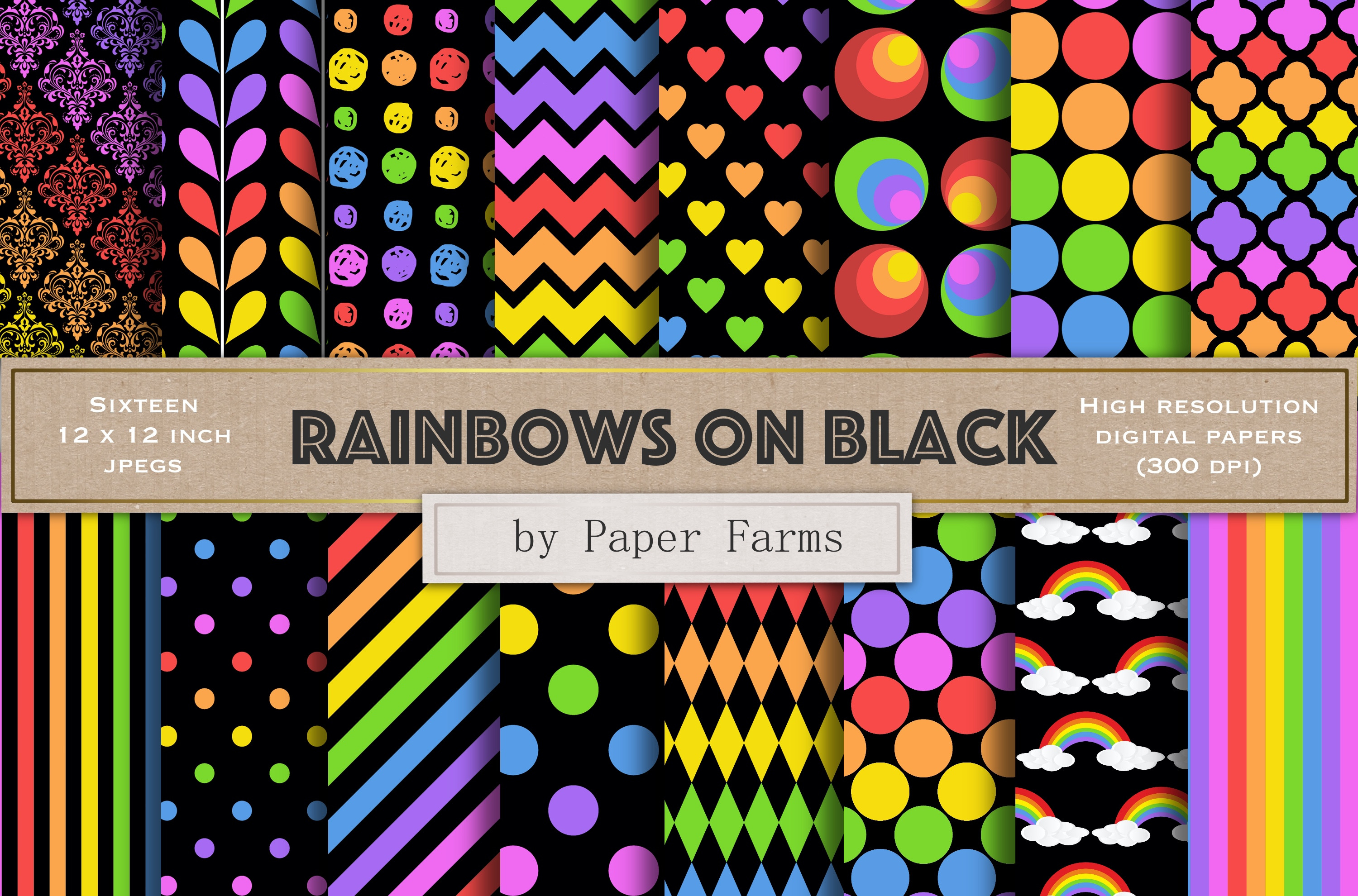 Rainbow digital paper, a Pattern Graphic by Paper Farms