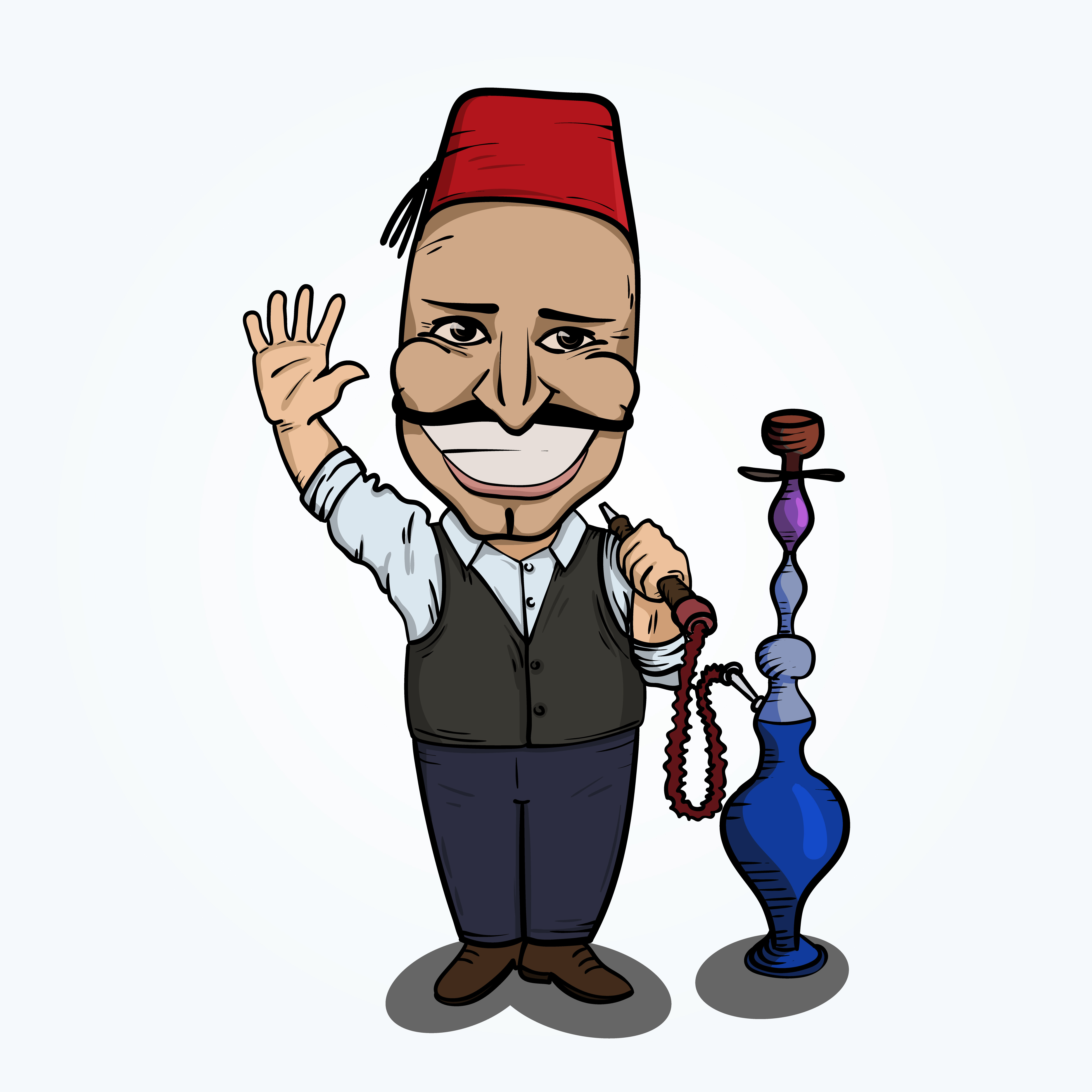 Turkish man with hookah waving hand, an Illustration by Funky corner
