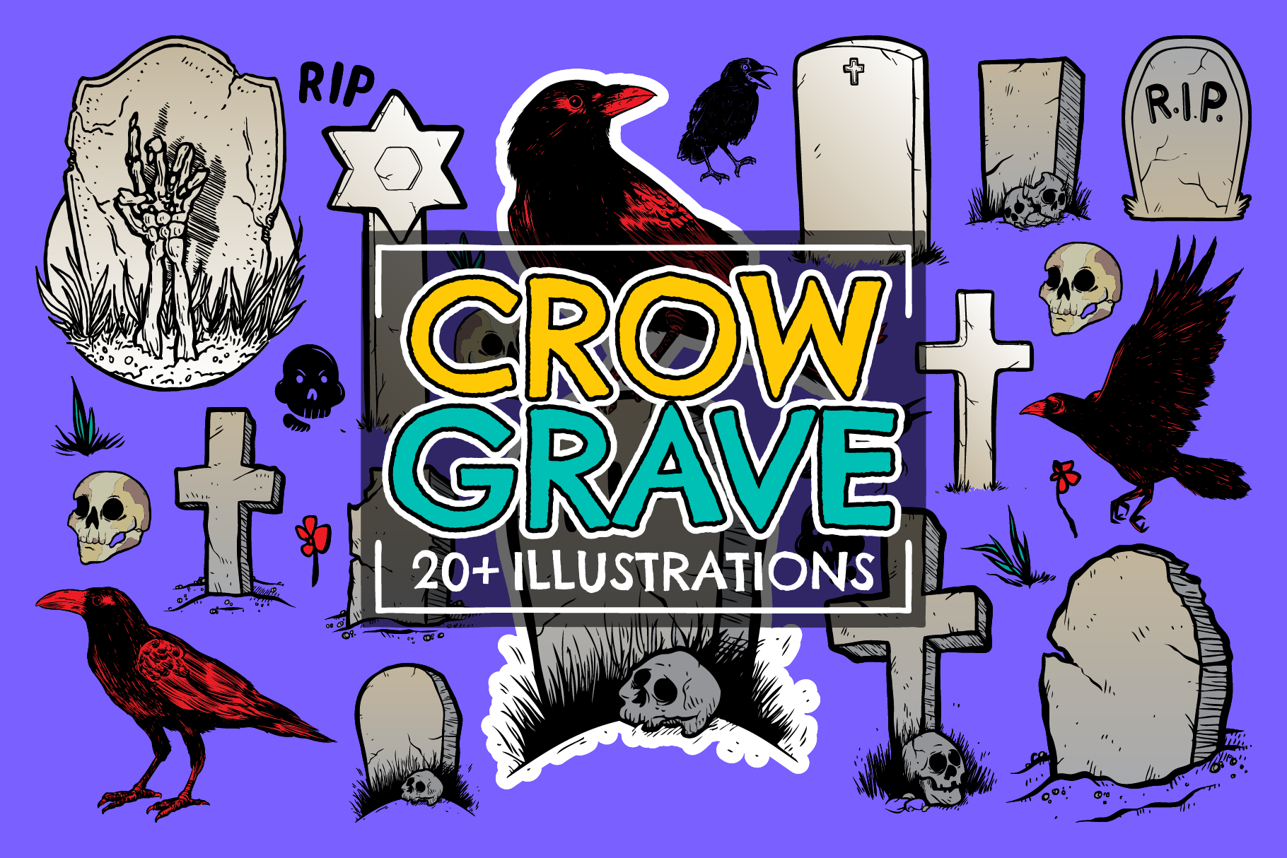 Crow Grave Vector Tombstones & Crows, an Animal Illustration by Vectory ...