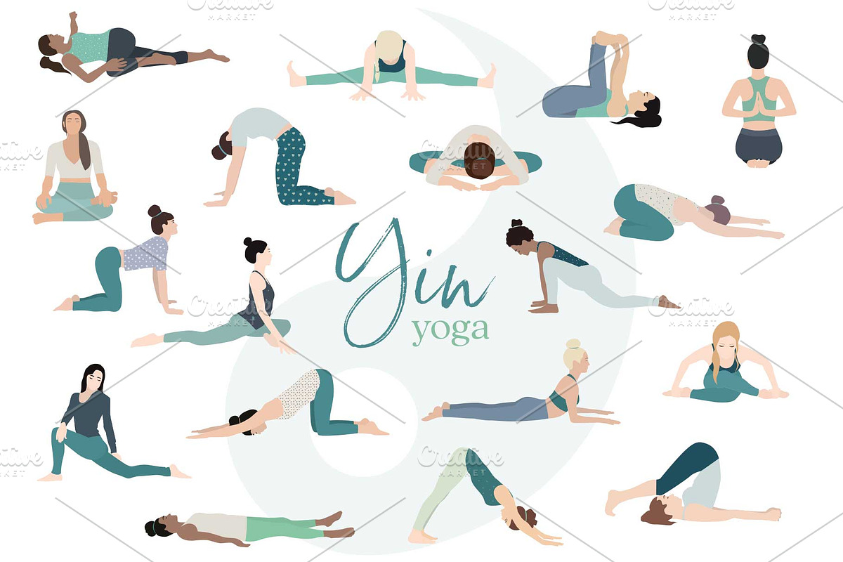 Yin Yoga postures bundle, an Illustration by Sunnyfields