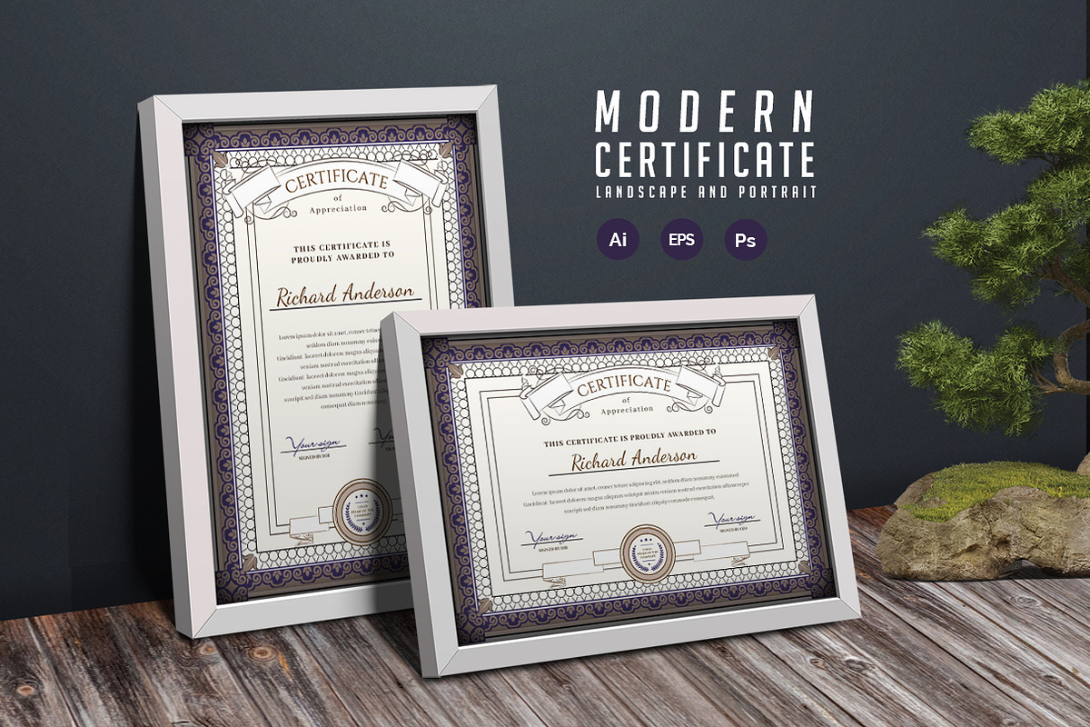 472. Modern Certificate Template, a Stationery Template by CreativeRezwan