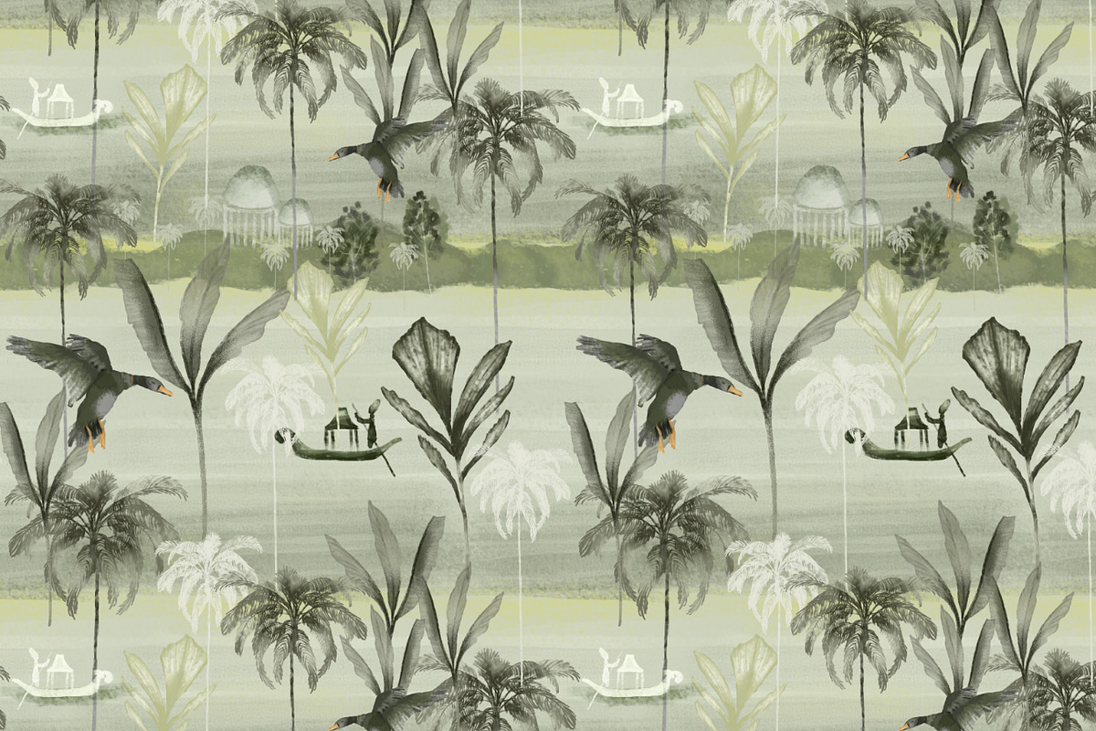 Sungai, Chinoiserie Tropical Pattern, a Pattern Graphic by Nocito Design