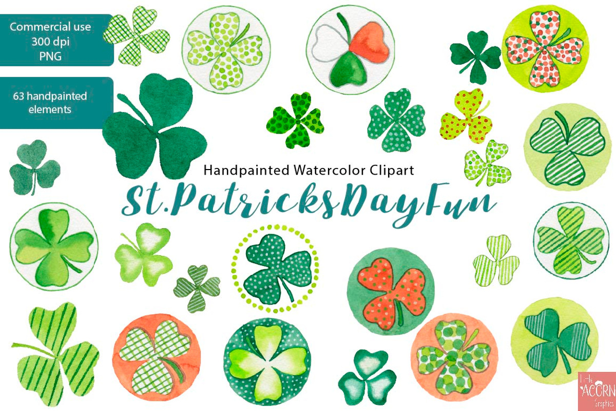 Watercolor Clipart St Patricks Day, an Illustration by LittleAcornGraphics