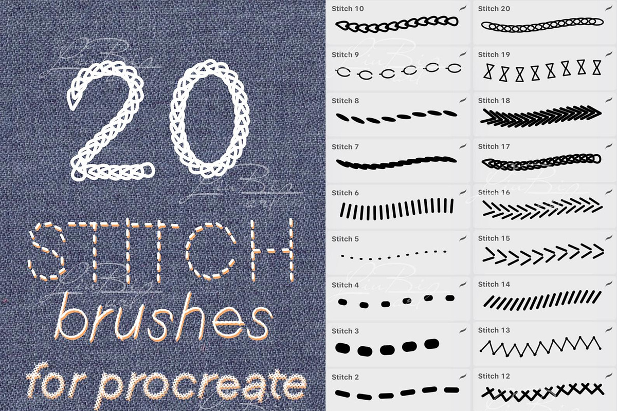 20 Procreate Stitches Brushes Set, a Brush Add-On by LiuBi Art