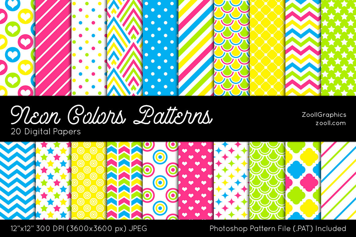 Neon Colors Digital Papers, a Pattern Graphic by ZoollGraphics