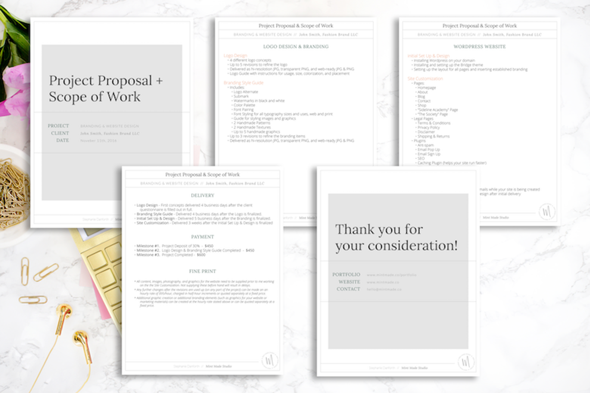 Scope of Work & Project Proposal, a Brochure Template by Mint Made