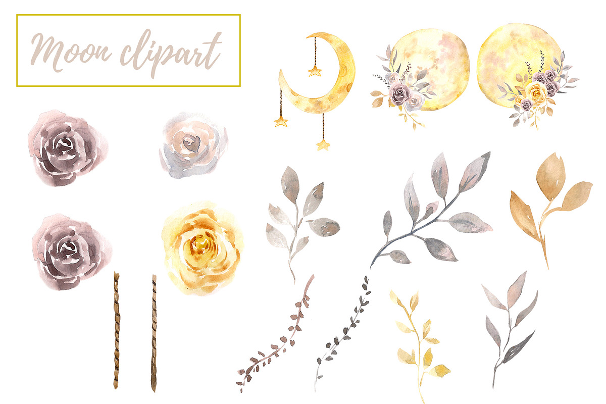 Watercolor clipart Moon Collection, an Illustration by Taniarayart ...